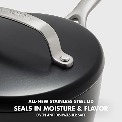 GreenPan GP5 Hard Anodized Advanced Healthy Ceramic Nonstick, 2QT Saucepan Pot with Insulated Lid, PFAS-Free, Induction, Dishwasher Safe, Oven & Broiler Safe, Black