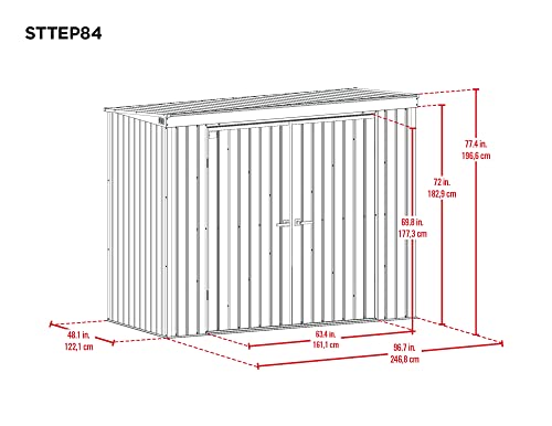 Scotts 8' x 4' Garden Storage Shed Outdoor Lockable Water-Resistant Steel Building with Tool Hanger and Pent Roof, Green