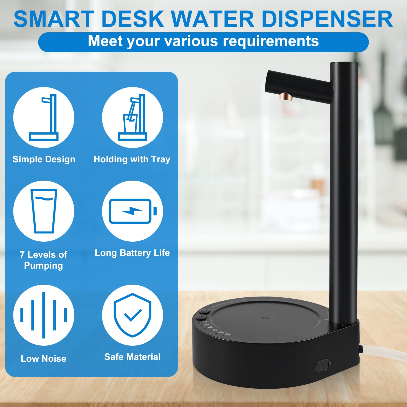 Desktop Water Dispenser - Automatic Water Dispenser 5 Gallon for Universal Bottles, Intelligent Water Pump Drinking Water Dispenser, Dispensador de Agua for Home/Camping/Office(Black)