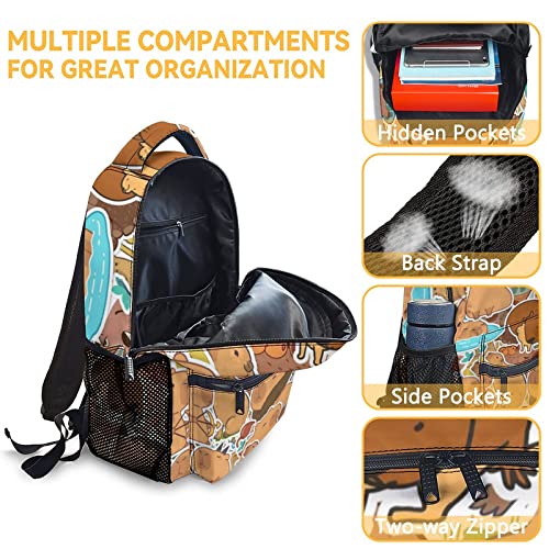 PAKKITOP Capybara Backpack for Girls Boys, 16" Cute Backpack for School, Brown Print Lightweight Bookbag for Students, Gifts for Capybara Lovers