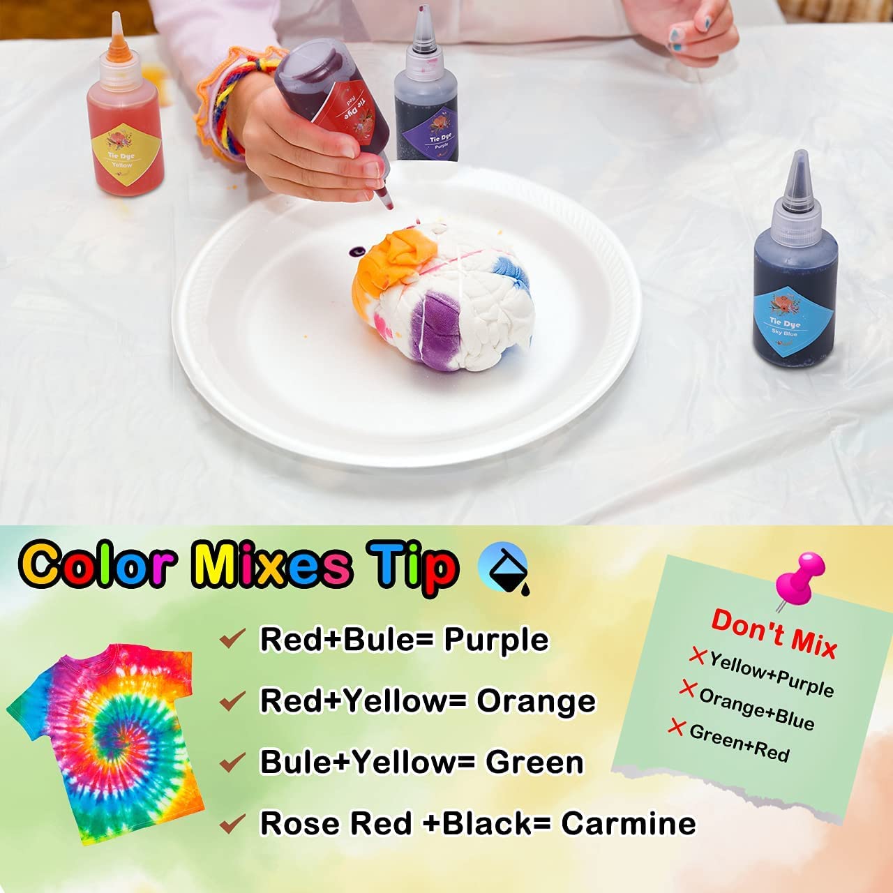 DIY Tie Dye Kits, Emooqi 32 Colours All-in-1 Tie Dye Set Contain 32 Bag Pigments, Rubber Bands, Gloves, Sealed Bag, Apron and Table Covers for Craft Arts Fabric Textile Party DIY Handmade Project