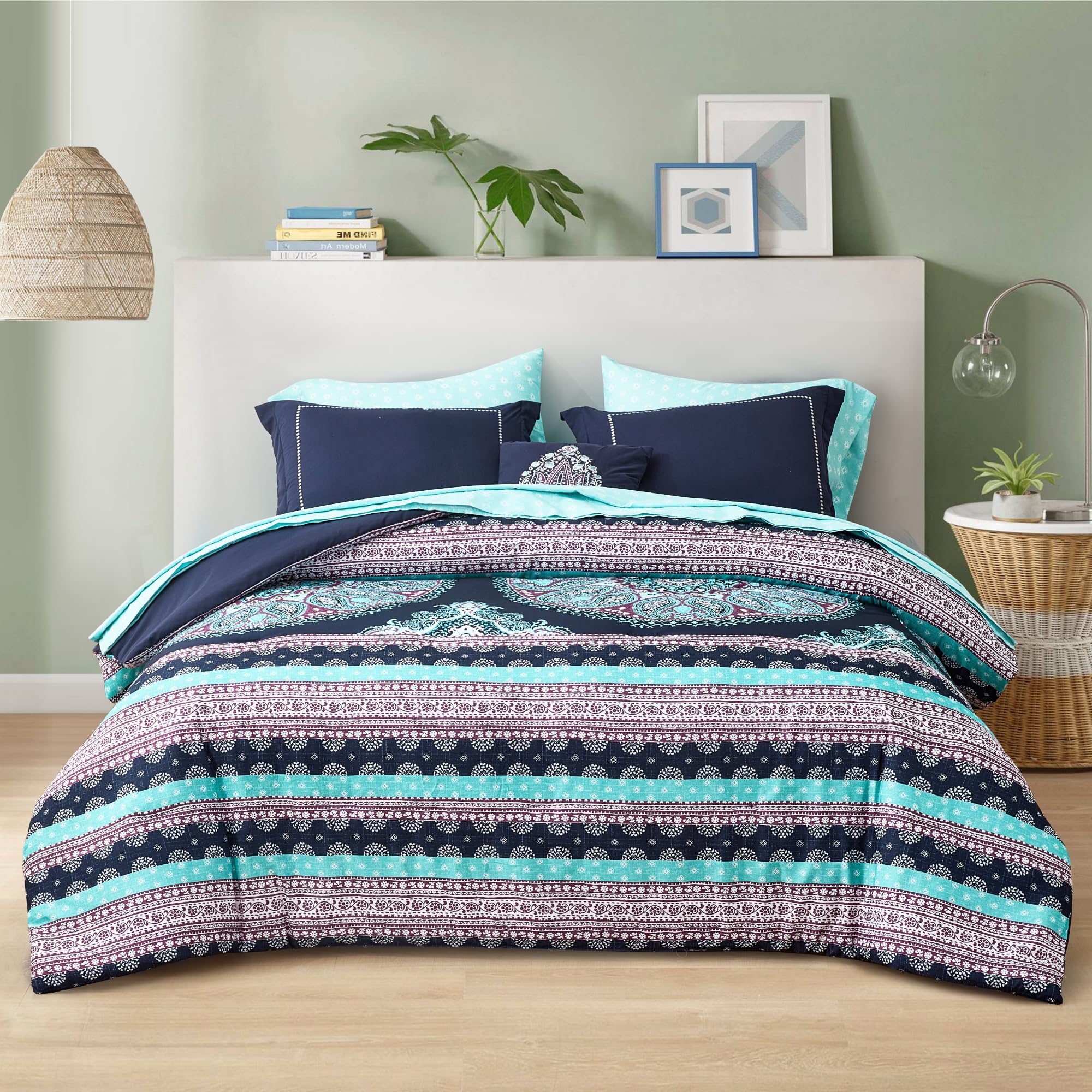 Degrees of Comfort Blue Twin XL Complete Comforter Sets, Boho Mandala Bed in A Bag,Microfiber Bedding Set with Side Pockets, Matching Decorative Pillow, 6 Piece Navy