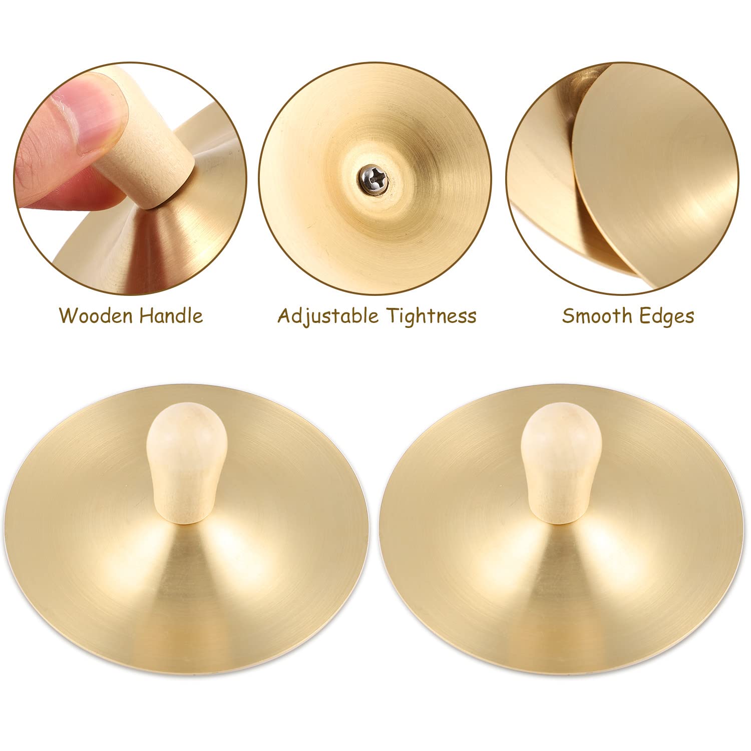 Facmogu 2 Pair 3.5 Inch Finger Cymbals, Generic Hand Cymbals With Wood Knobs for Belly Dance Lover, Belly Dance Finger Cymbal with Wooden Handles for Dancer Party
