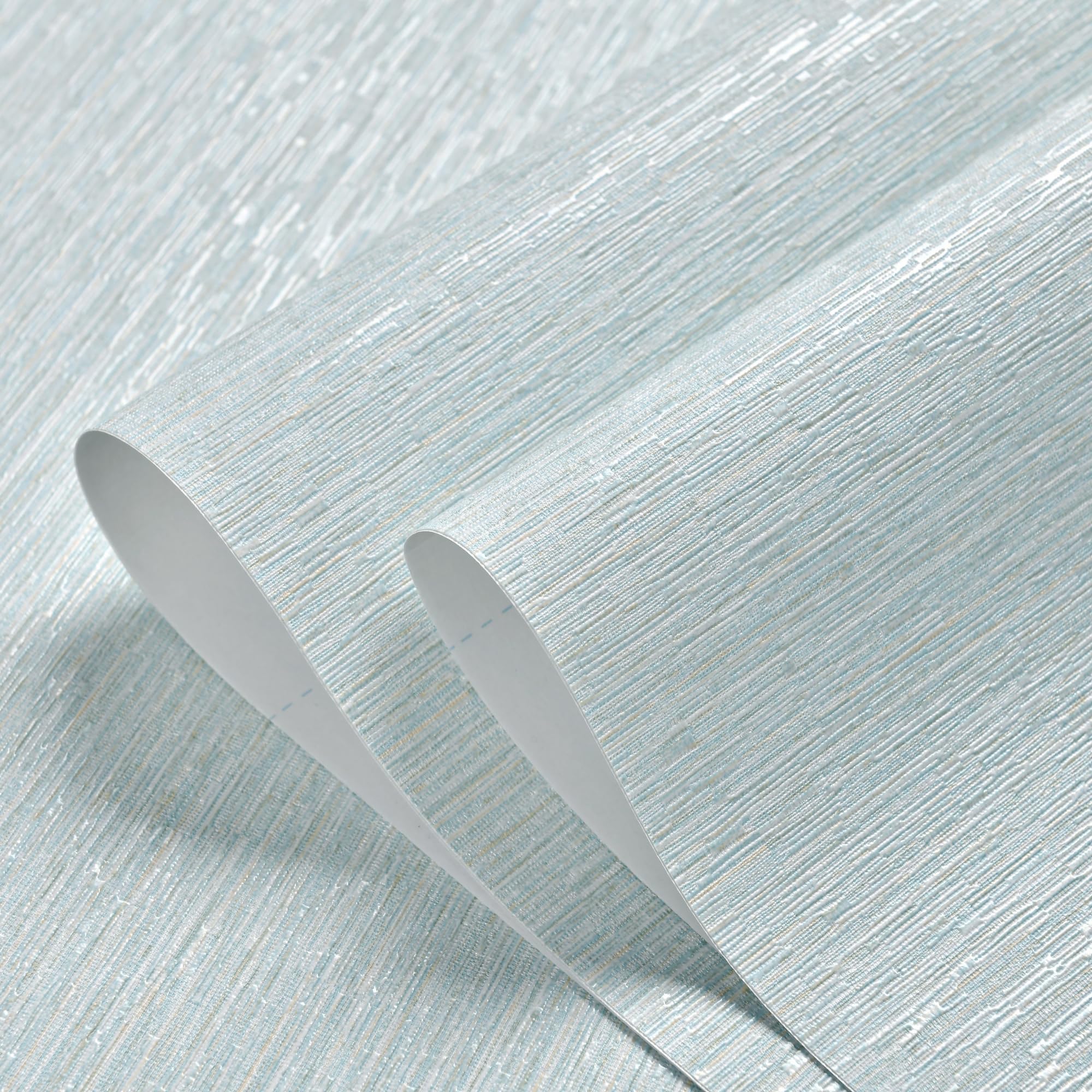 Haimin Grasscloth Wallpaper Peel and Stick 20.9in X 393in Fabric Contact Paper Wall Paper Textured Wallpaper Horizontal Stripes Look Wallpaper Self-Adhesive Thick Vinyl Embossed Wallpaper (Light Blue)