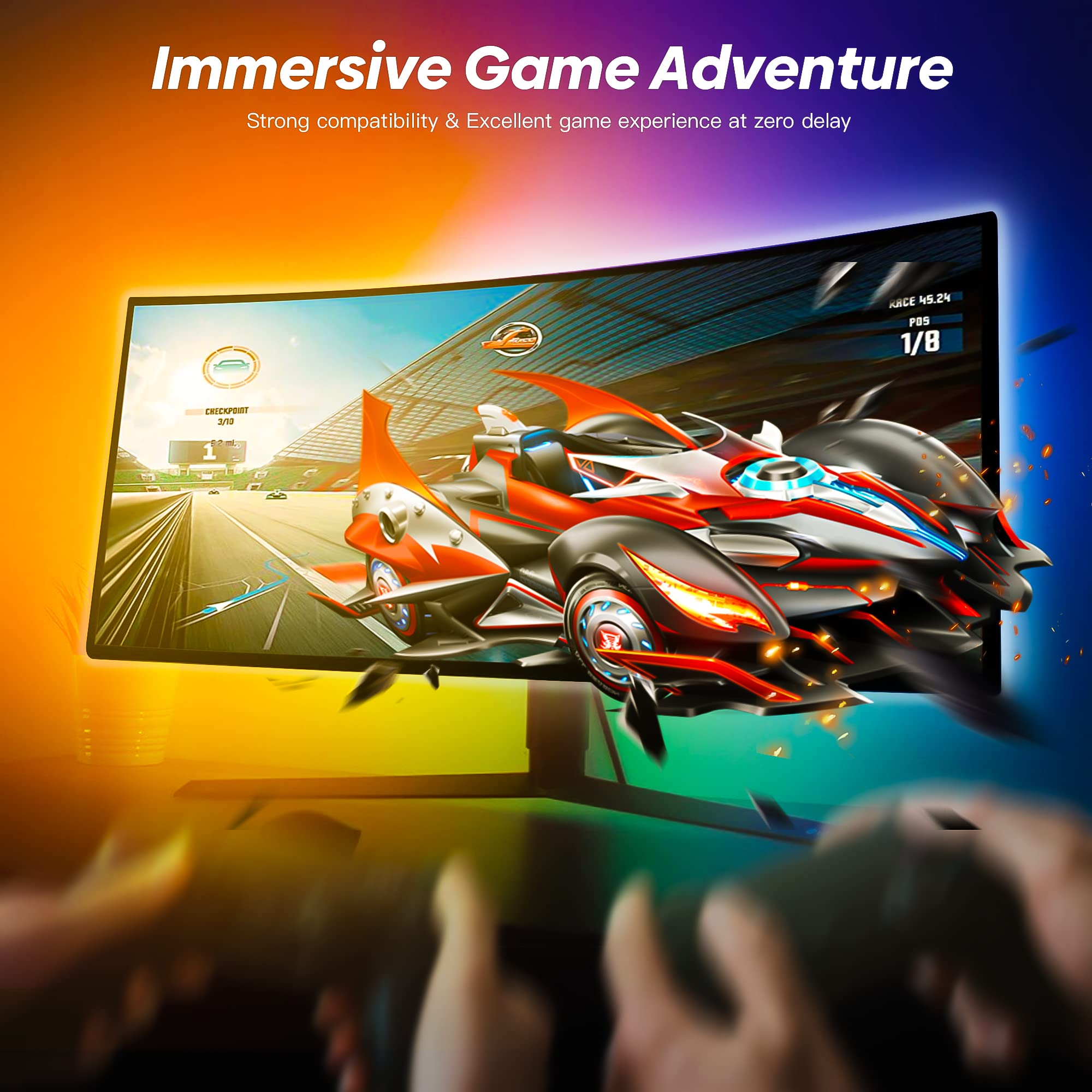 Immersion TV Backlight with HDMI 2.0 Sync Box, Kwumsy TV LED Lights That Sync with TV Real-time Ambient Lighting Strips for 55-70 Inch TV, 15 Lighting Modes/4 HDMI Inputs/Handy Remote Control