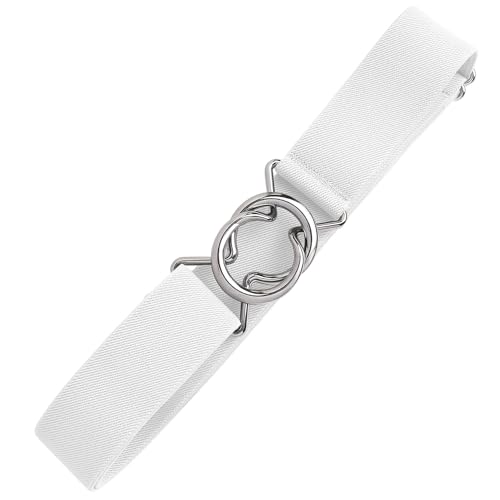 Falari Womens Stretch Belt Adjustable Web Belt Metal Buckle All Occasion Dress Belt - White