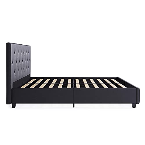 DHP Dakota Upholstered Platform Bed with Diamond Button Tufted Headboard and Footboard, No Box Spring Needed, Queen, Gray Faux Leather,Grey