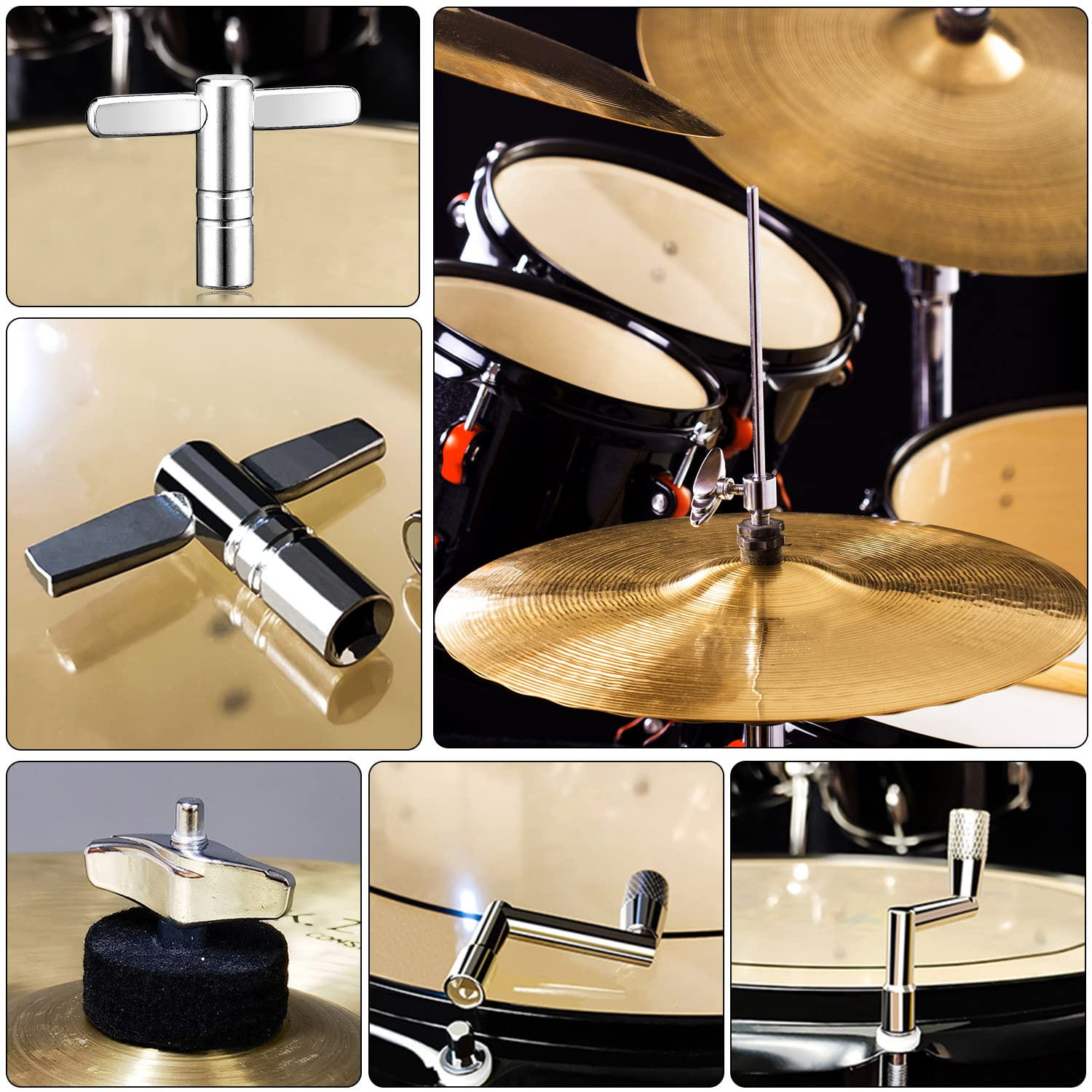Facmogu 23PCS EVA Material Cymbal Replacement Accessories, Cymbal Stand Tubes, Drum Cymbal EVA Pads Include Wing Nuts, Washers, Cymbal Sleeves & Drum Key - Black
