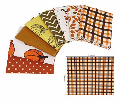Soimoi 8 Pc Fat Quarter Bundle, Autumn Fall Theme Print 18"x 22" DIY Patchwork- 100% Cotton Pre-Cut Quilting Fabric Orange, Brown, Yellow