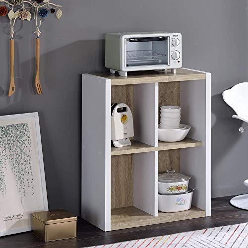 DIY Two-Color 4-Grid Storage Bookcase, 1.18 inch Thick Plywood Stackable Bookshelf Organizer for Living Room, Home and Office, Light Brown