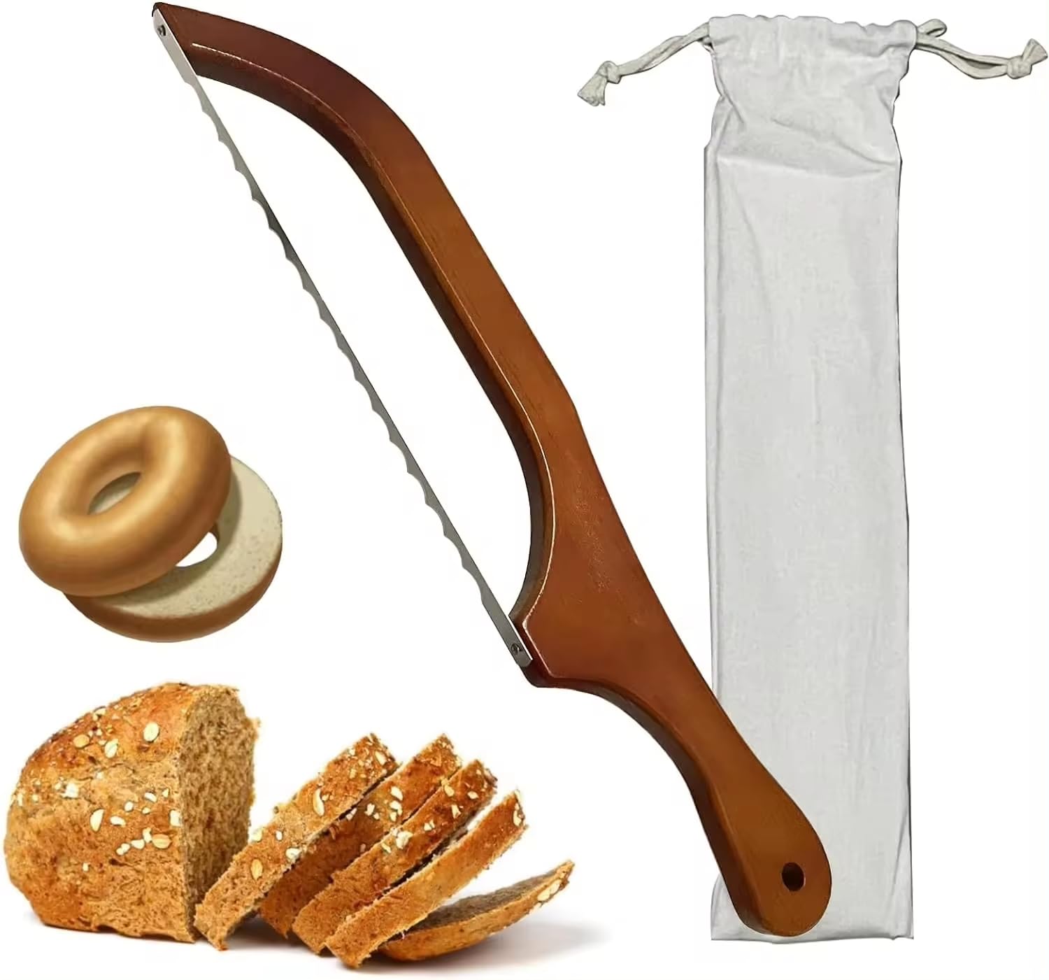 Generic Heritage Cutlery Bread Knife for Homemade Bread - Time-Saving & Easy Slicing - Perfect Bread Cutter for Sourdough Bread - Premium Finish, Ergonomic Design, No Mess, Large, Brown