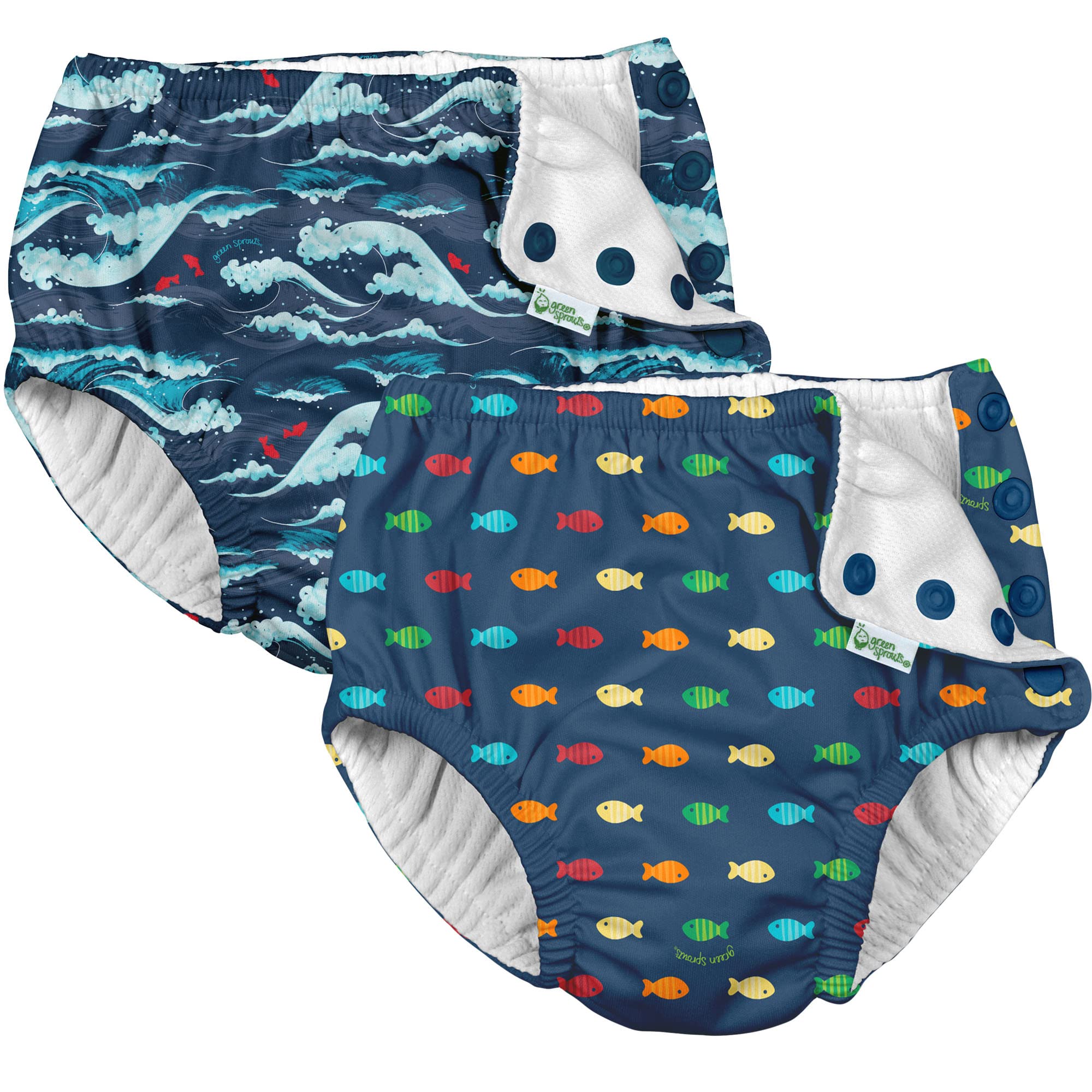i Play 2 Pack Boys Reusable Baby Swim Diapers Navy Fish Geo and Tidal Waves 12 Months