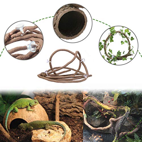PINVNBY Bearded Dragon Tank Accessories,Lizard Habitat Hammock Reptile Natural Coconut Shell Cave Jungle Climber Bendable Vines Leaves Decor for Gecko Chameleon Snakes Lizards(5 Pcs)