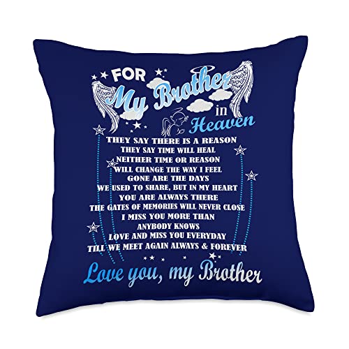 I Miss My Brother Guardian Angel In Heaven Memorial Guardian Angel, My Brother in Heaven Throw Pillow, 18x18, Multicolor