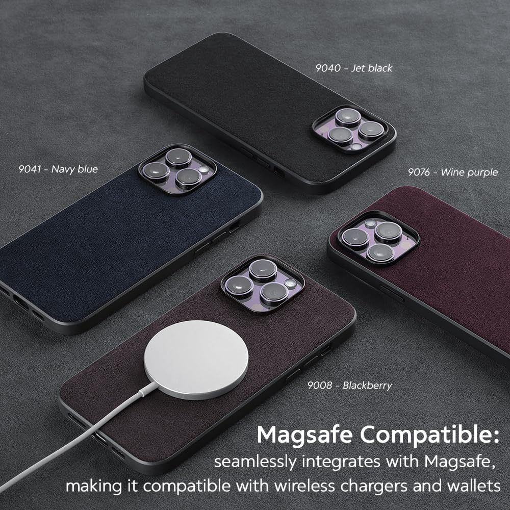 Deppa Alcantara case for iPhone 14 Pro Max (6.7') Shockproof Slim Magnetic Cover with Magsafe Wireless Charging [Genuine Italian Alcantara] Enhanced Camera Protection| (Wine Purple-9076)