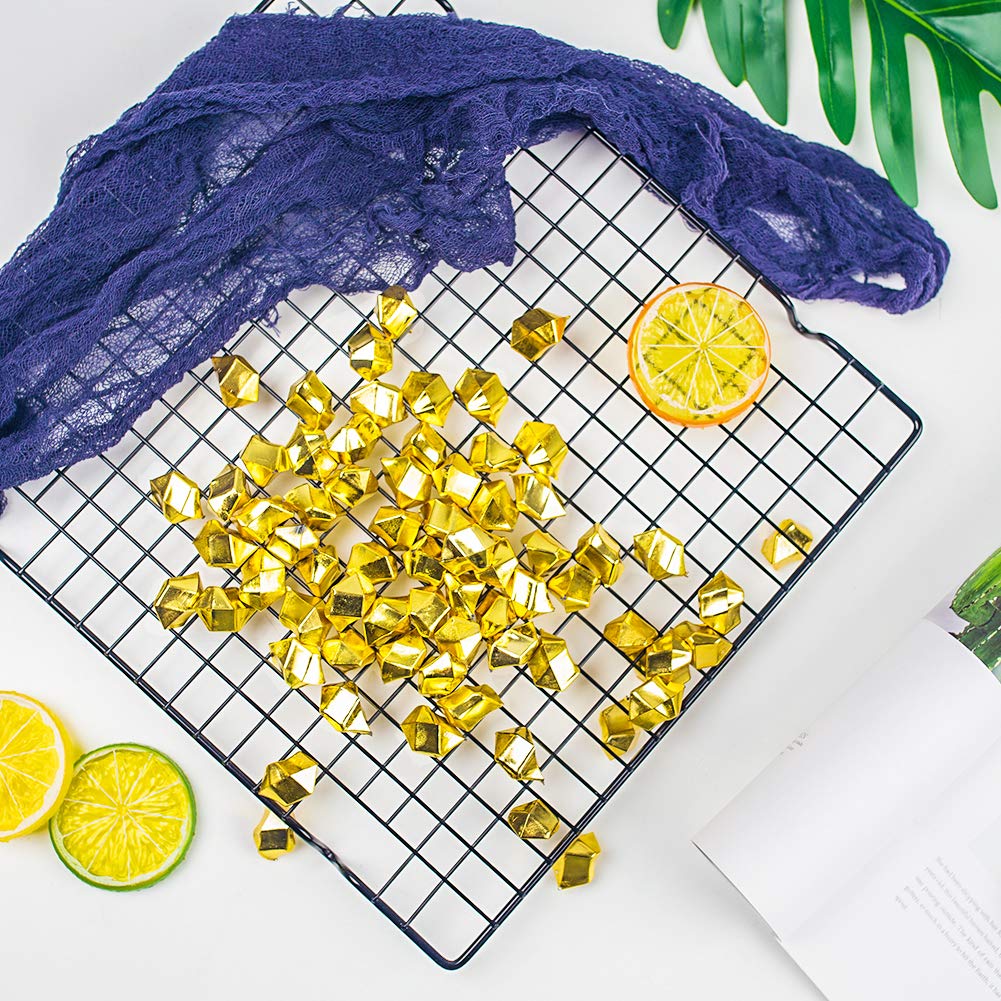 DomeStar 150PCS Fake Gold Ice, Gold Acrylic Ice Fake Plastic Gold Nuggets Gold Rocks Gems Marble Vases Fillers for St. Patrick’s Table Scatter Decoration
