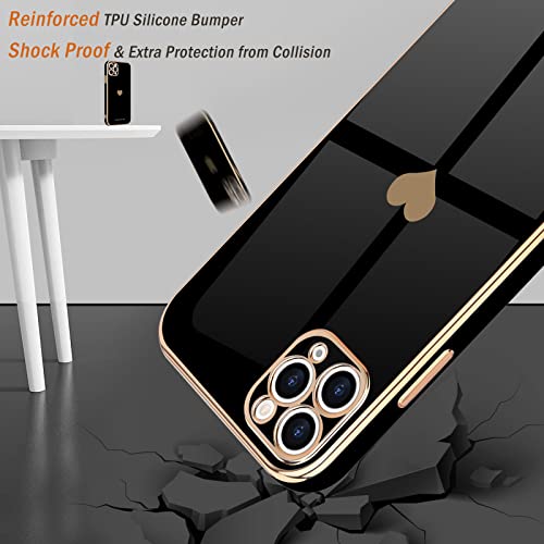 Teageo for iPhone 11 Pro Max Case for Girl Women Cute Love-Heart Luxury Bling Plating Soft Back Cover Raised Full Camera Protection Bumper Silicone Shockproof Phone Case for iPhone 11 Pro Max, Black