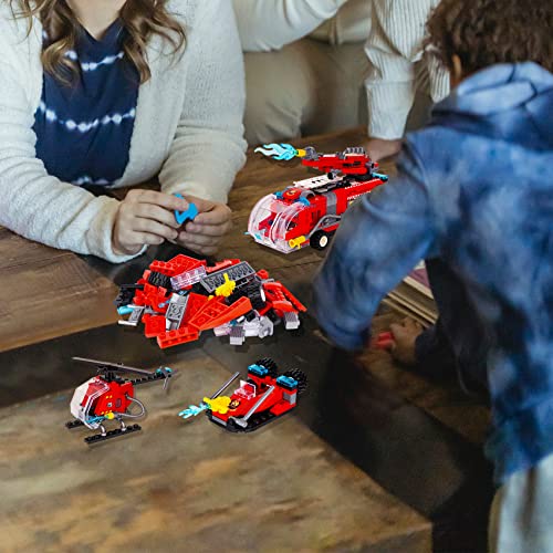 Geniteen 8 in 1 City Fire Truck Building Block, 313 PCS Building Kit Fire Helicopter Toys Building Sets