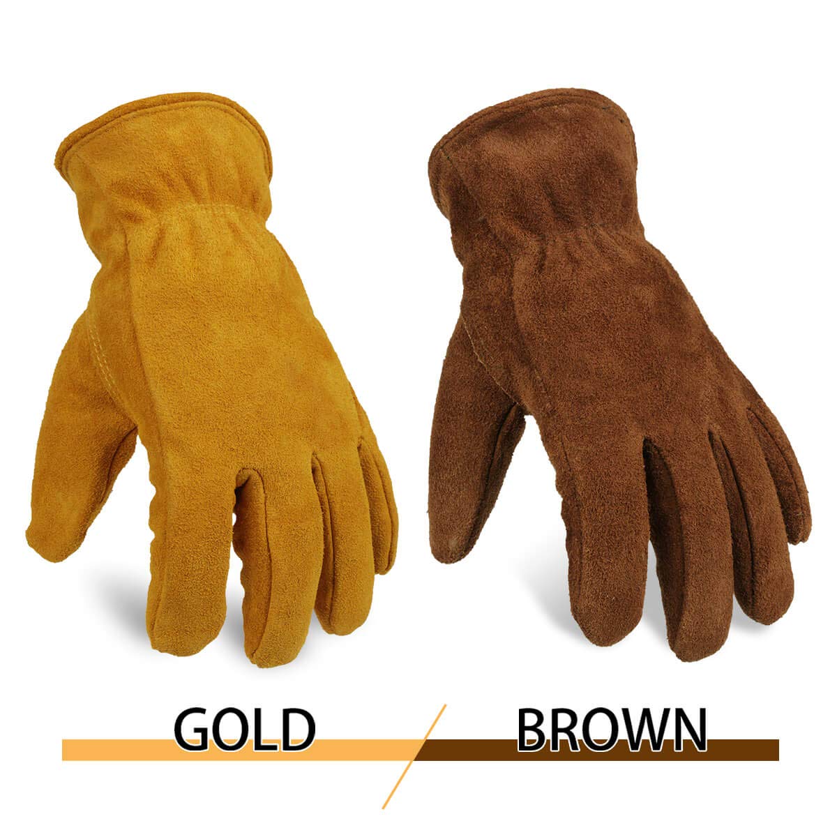 OZERO Work Gloves Winter Insulated Snow Cold Proof Leather Glove Thick Thermal Imitation Lambswool - Extra Grip Flexible Warm for Working in Cold Weather for Men and Women (Gold,X-Large)