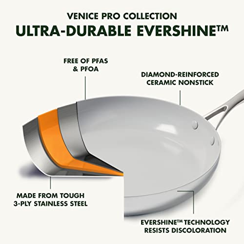 GreenPan Venice Pro Tri-Ply Stainless Steel Healthy Ceramic Nonstick, 8" 9.5" & 11" 3 Piece Frying Pan Skillet Set, PFAS-Free, Multi Clad, Induction, Dishwasher Safe, Oven & Broiler Safe