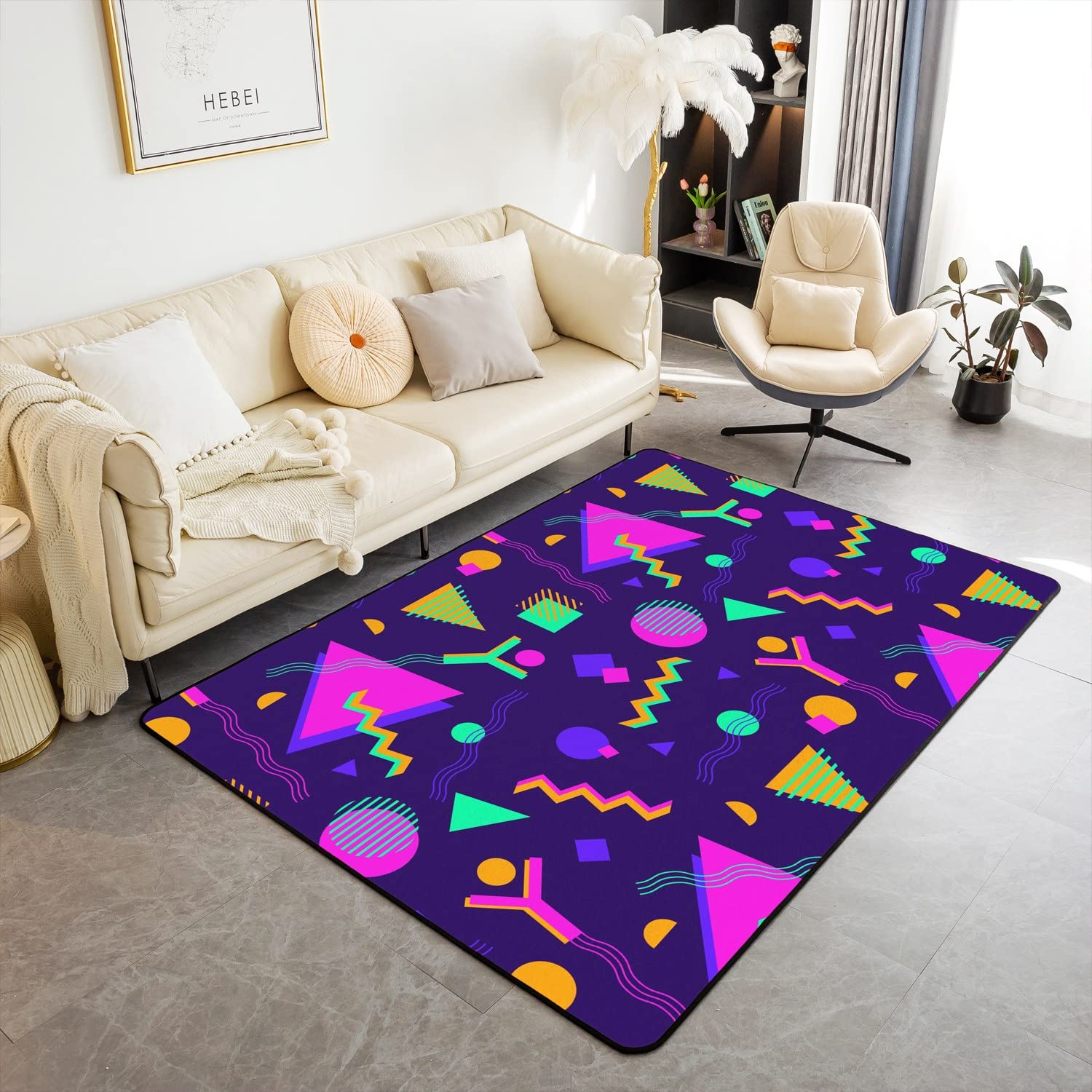 Memphis Area Rug 3x5 Hipster Retro Rug 80s 90s Hip Hop Funky Carpet for Bedside Colorful Pop Art Inspired Watercolor Eighties Memphis Geometrical 80s Non Shedding Decorative Rug