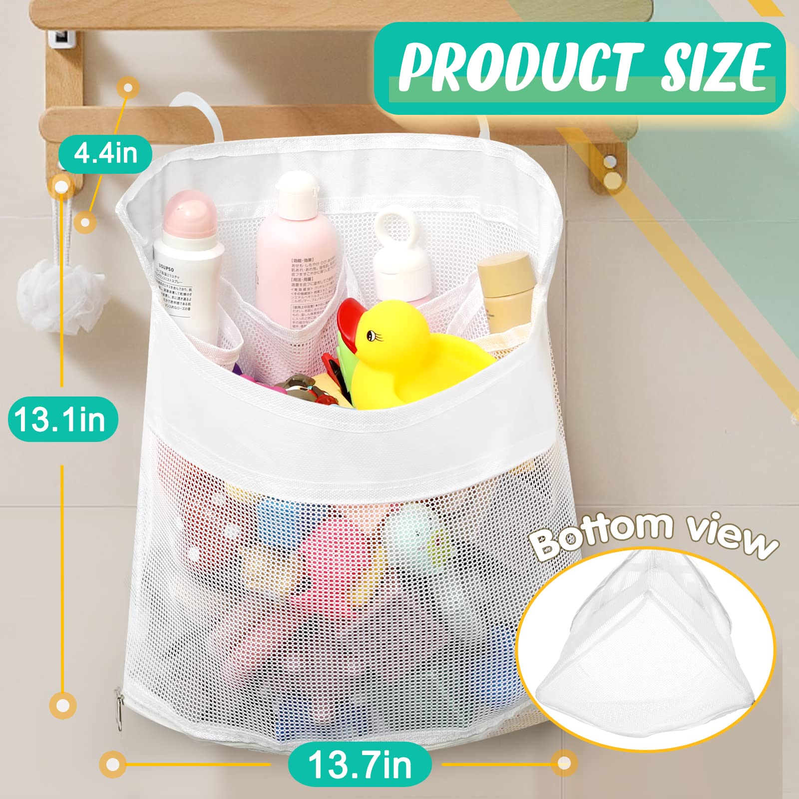 Fypxd Bath toy storage,Bath Toy Organizer,Large Capacity,Quick Drying, Bottom Zipper Bathtub Toy Storage Bag,Corner Hang-Suspension Bath Toy Holder (White)