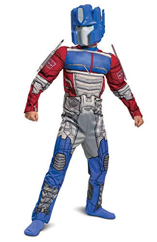 Disguise Optimus Prime Costume, Muscle Transformer Costumes for Boys, Padded Character Jumpsuit, Kids Size Small (4-6) Blue & Red
