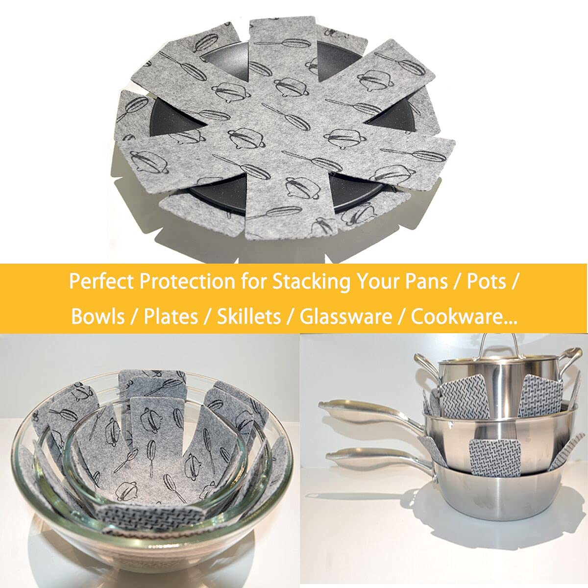 KitWinner Felt Pan Protectors, Pan Separators for Stacking All Clad to Prevent Scratching, Anti Slip Felt Pot Separators for Non-Stick Pans Cookware Accessories Set of 12