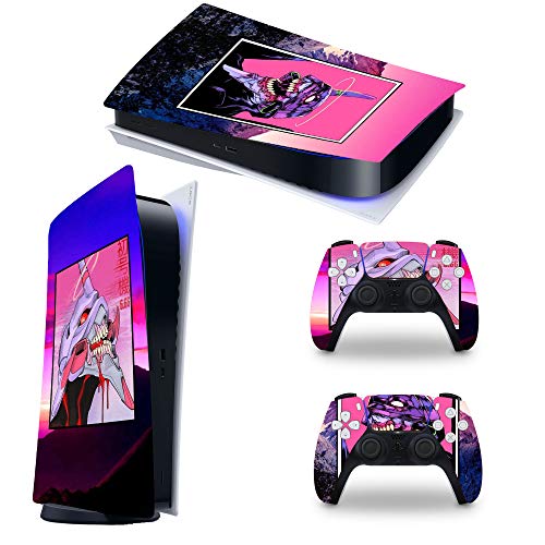 Evangelion New PS5 Digital Edition Whole Body Vinyl Skin Sticker Decal Cover for Playstation 5 Digital Edition System Console and Controllers