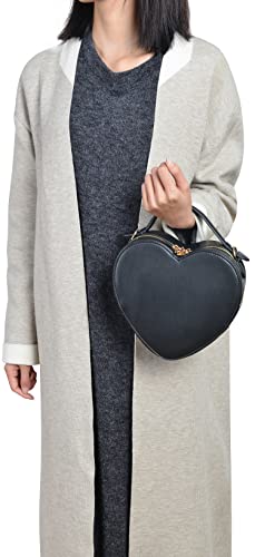 lola mae Heart Shape Satchel Crossbody Purse for women Zip Around Shoulder Bag (Black-759)