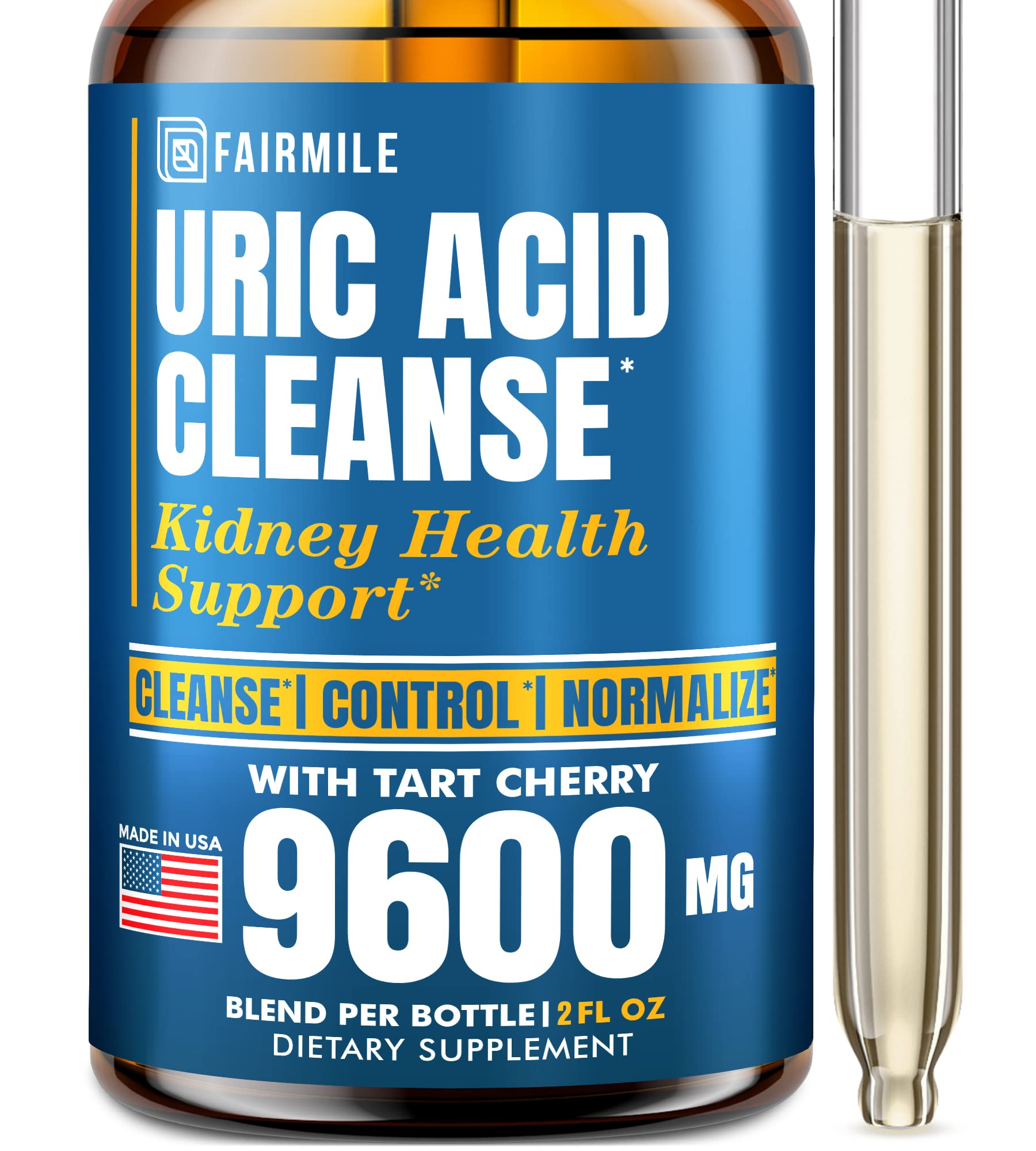 FAIRMILE Uric Acid Cleanse with Tart Cherry 9600mg - Made in USA - Joint Comfort & Detoxification - Liquid Uric Acid Support Formula for High BioAvailability