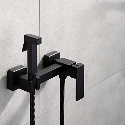MINJING Hand Held Bidet Sprayer, Black Douche Kit Toilet, Hot and Cold Brass Copper Mixer Valve Set Shower Head Faucet,A Set