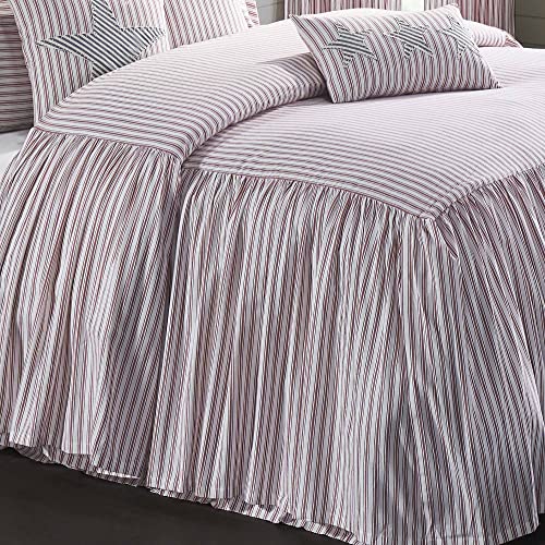 Piper Classics Timeless Ticking Red Ruffled California King Bedspread, High Skirt on 3 Sides, Vintage Farmhouse Bedding, Christmas