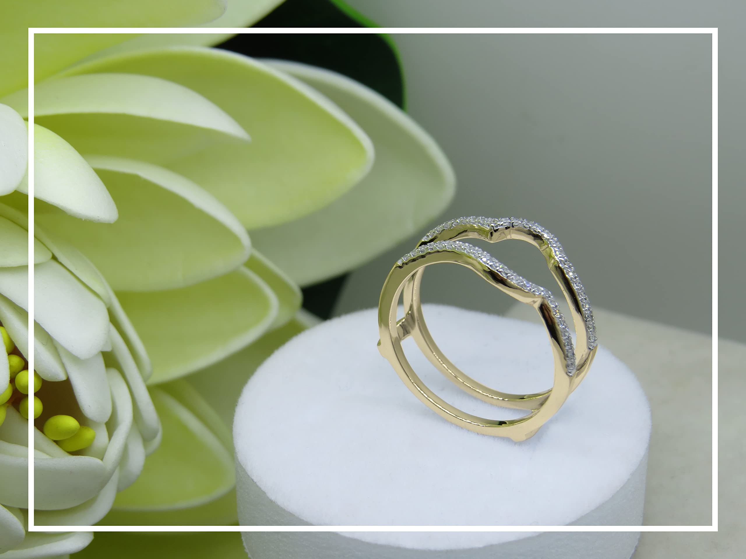 Dazzlingrock Collection 0.20 Carat (ctw) Round White Diamond Anniversary Wedding Enhancer Guard Double Ring 1/5 CT, 14K Yellow Gold, Size 8.5