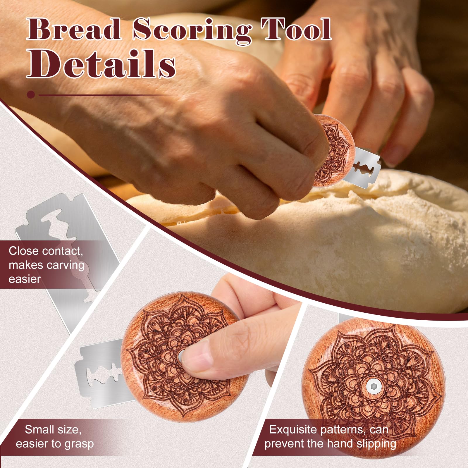 Windspeed Bread Scoring Tool, 1+10 Pcs Best Bread Lame Cutter For Sourdough Bread Lame Wooden Bread Lame Dough Scoring Tool Include 10 Razor Blades and Storage Cover