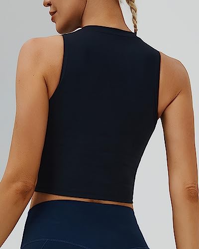 Oalka Women's High Neck Longline Sport Bras Padded Workout Crop Tops Yoga Tank Tops Black XXL