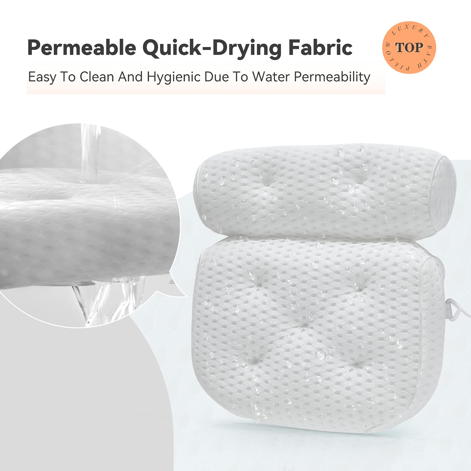 Docilaso Bath Pillow, Quick Dry Bathtub Pillow with 4D Air Mash Technology and 7 Suction Cups for Neck and Back Support, Suitable for All Bathtub, Hot Tub, Jacuzzi and Home Spa