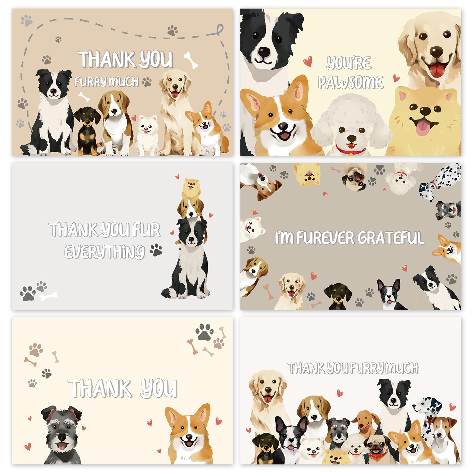 Whaline 48 Pack Cute Dog Thank You Cards Cartoon Greeting Cards with Envelopes & Stickers Blank Note Cards for Baby Shower Birthday Party Invitation Supplies