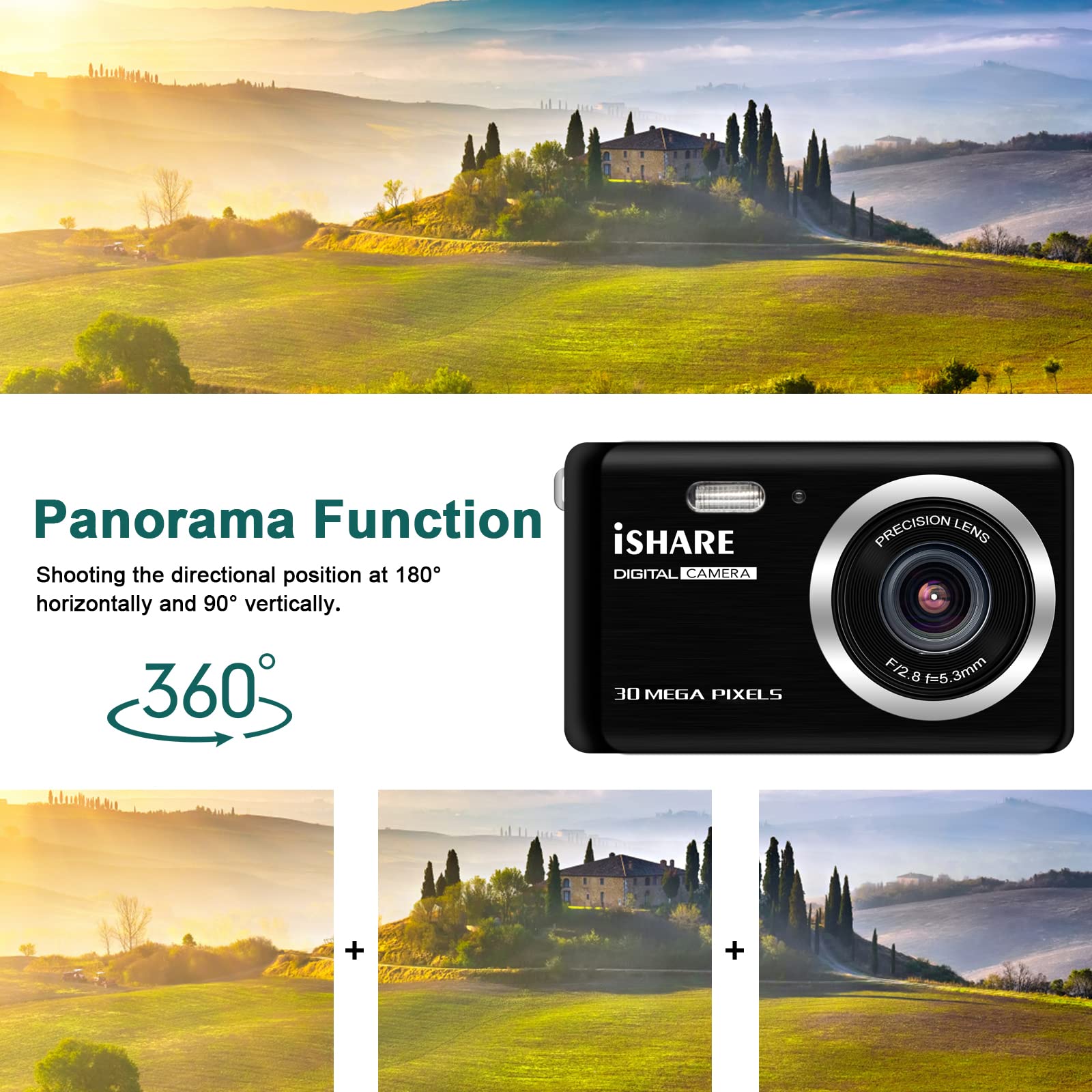 Digital Camera for Photography, 30MP Rechargeable Point and Shoot Digital Camera with 2.8" LCD 18X Digital Zoom for Kids Teens Elders(Black)