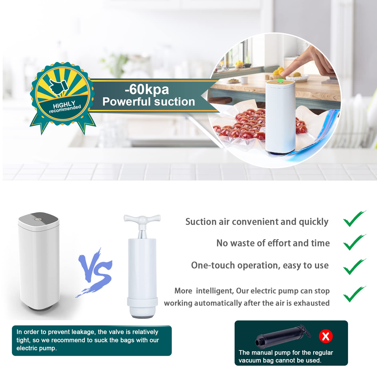 Domsanistor Handheld Vacuum Sealer Machine, Automatic Food Vacuum Pump, Sous Vide Vacuum Sealer Portable Vacuum Sealer Machine for Vacuum Food, Furits Storage and Preservation (Battery not Included)