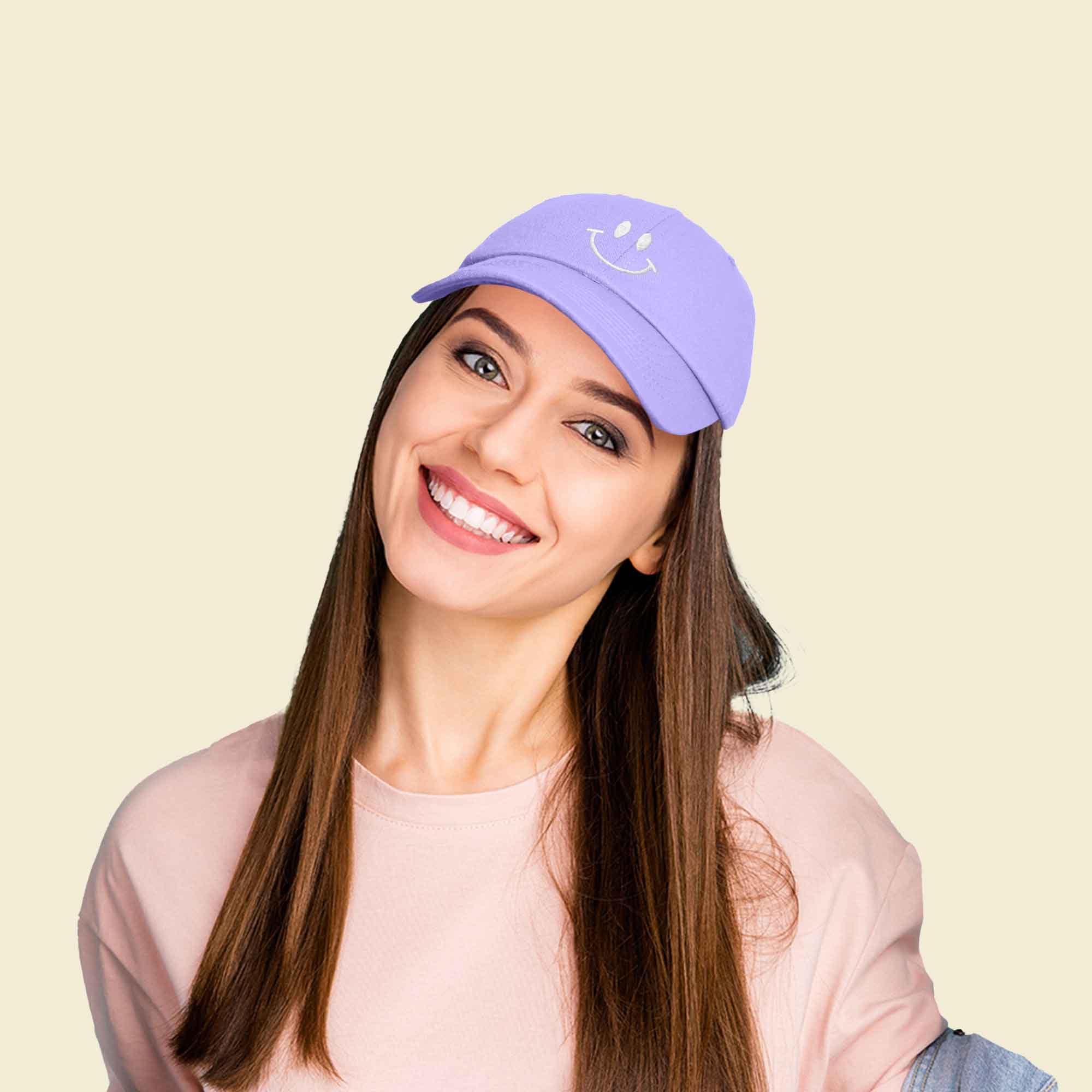 DALIX Smile Baseball Cap Smiling Face Happy Dad Hat Men Women Teens in Lavender
