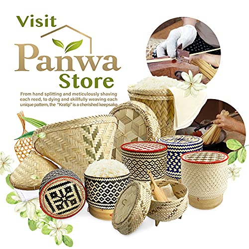 PANWA Handmade 100% Eco-Friendly Thai Bamboo Sticky Rice Serving Basket - Riceberry Toned Wickerwork with Vegetable Based Dye - Food Safe- Family Size