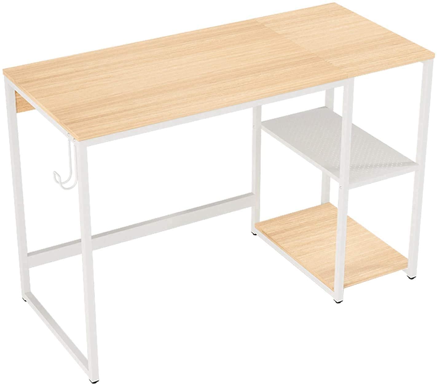 DOMY HOME Office Desk w/Storage Shelves, 43" Small Student Kids Writing Desk Headphone Hook Bedroom Dormitory PC Laptop Home Office Table Sturdy Metal Frame, Easy Assembly Oak