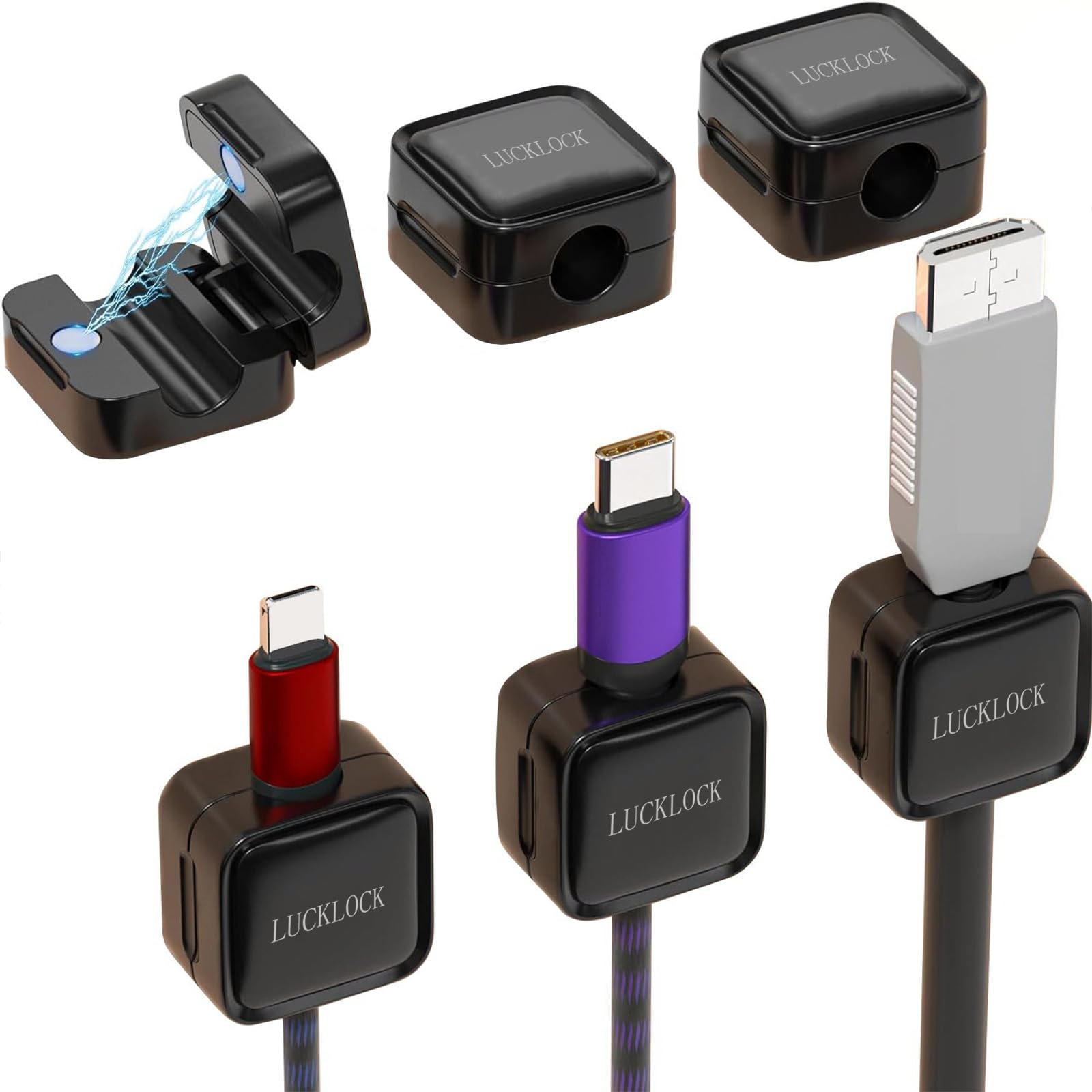 LUCKLOCK 6 Pcs Magnetic Cable Clips【Smooth Adjustable】 Under Desk Cable Management, Adhesive Appliance Cord Organizer for Desk, Cord Holder for Nightstand Desk, Wire Organizer for Cord (Black)
