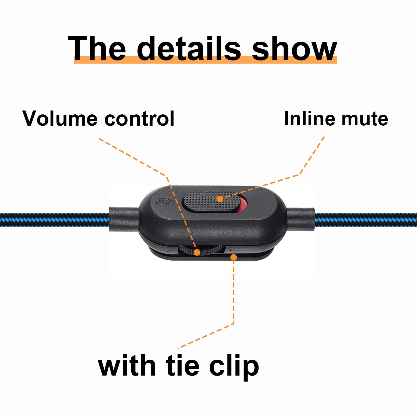 G433 Replacement Audio Cable Cord for Logitech G433 G233 G Pro G Pro X Gaming Headsets, Volume Control and Inline Mute with Tie Clip Works on PS4/PS5/Xbox One/PC (7Ft, No Inline Mic, Black)