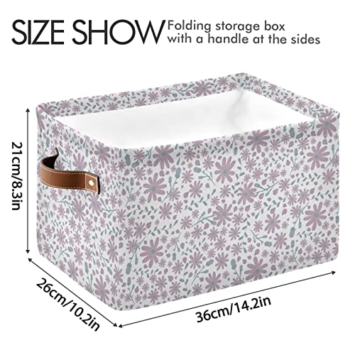 Kigai Large Storage Basket Cute Flower Pattern Square Foldable Canvas Laundry Baskets Bin Waterproof Inner Layer with Sturdy Handles for Kids Toy Nursery Blanket Clothes 1 Pack