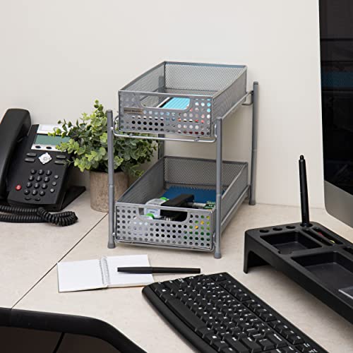 Mind Reader Cabinet, Mesh Storage Baskets Organizer, Home, Office, Kitchen, Bathroom, One Size, Silver 2 Tier Heavy Duty
