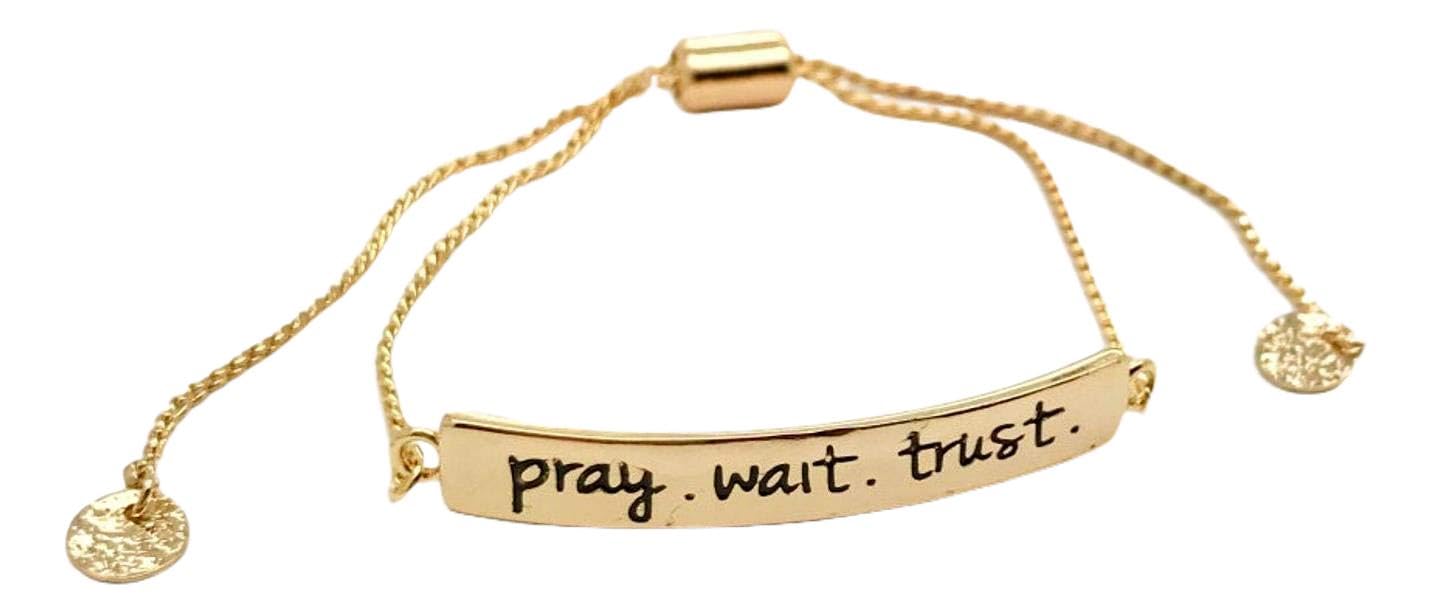 Doodle Beads Pray Wait Trust Adjustable Bracelet for Women, Christian Gift, Prayer Gift, Silver