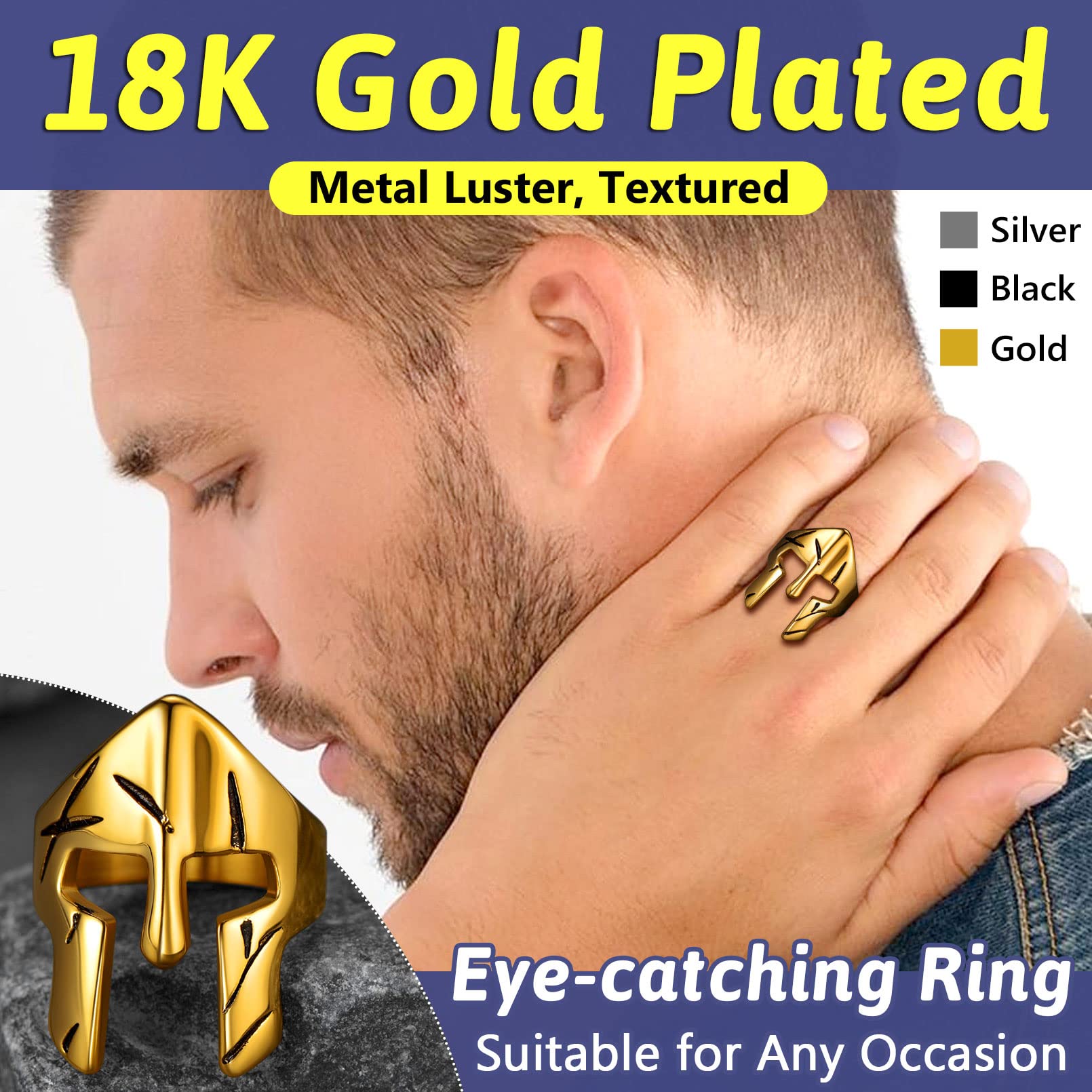 FaithHeart Women Stacking Rings Retro Spartan Mask Design Biker Ring for Male Size 10