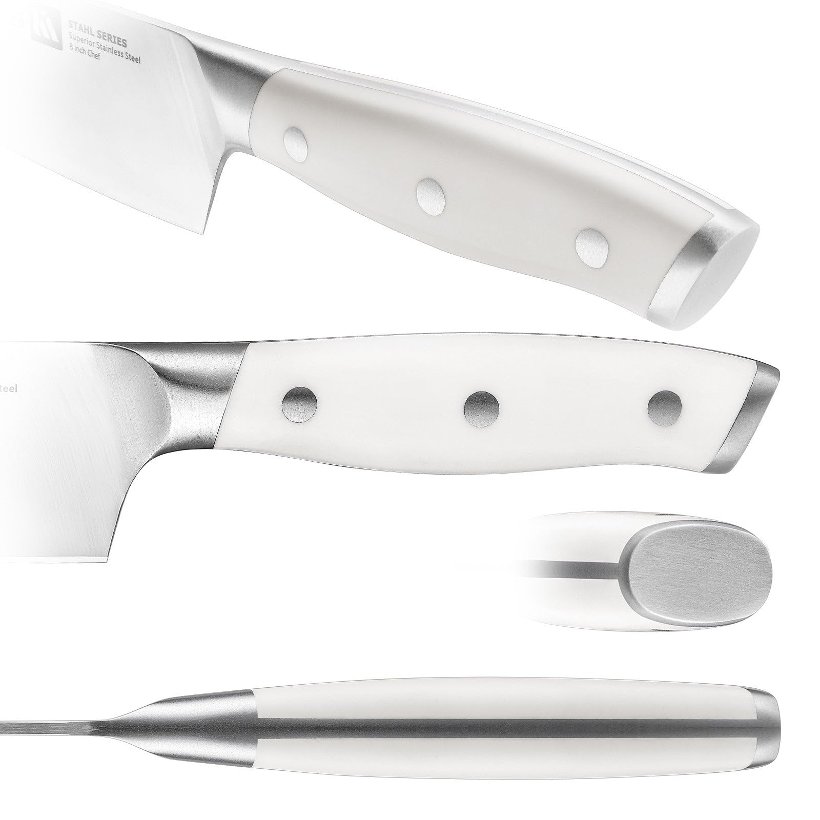Klaus Meyer Stahl High Carbon Exclusive German Steel 8 Piece Knife Block Set (White)